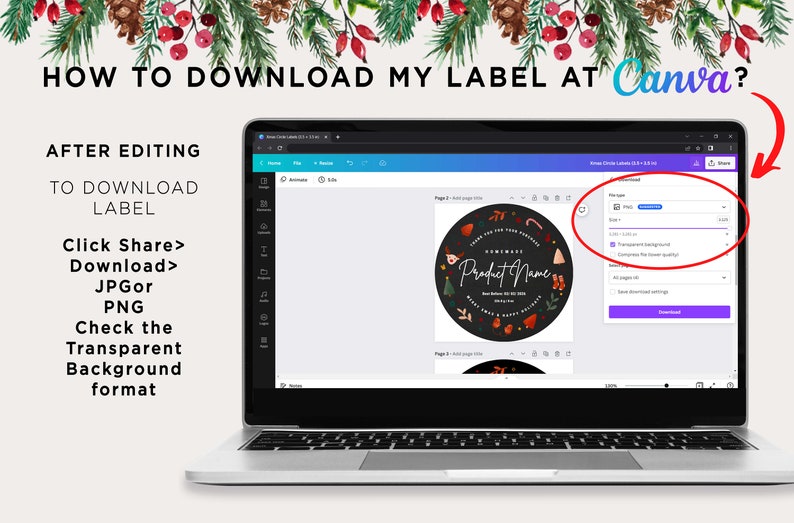 Christmas Theme Round Labels Printable Christmas Round Tags - Etsy