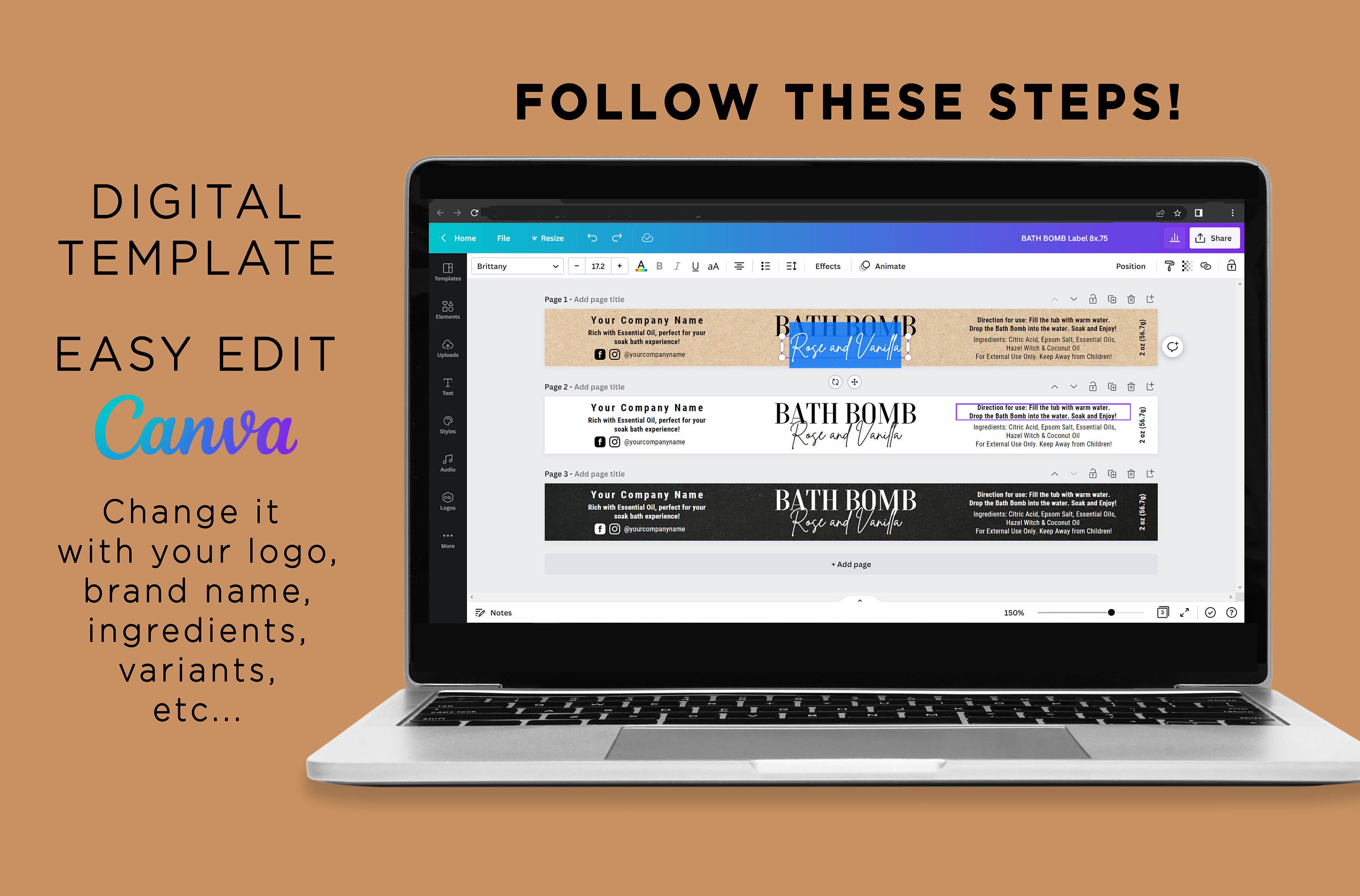Printable Bath Bombs Design Label, Bath Bomb Belly Band Label, Bath ...