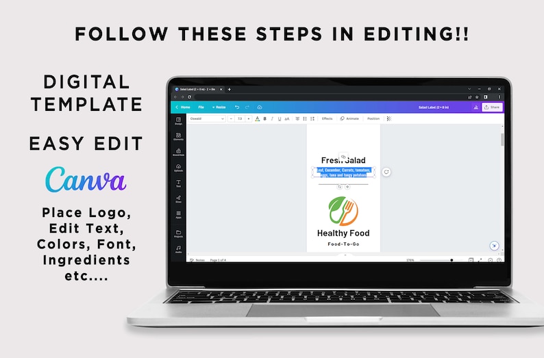 Printable Food Container Label, Fresh Salad Labels, Take Out Box Label ...