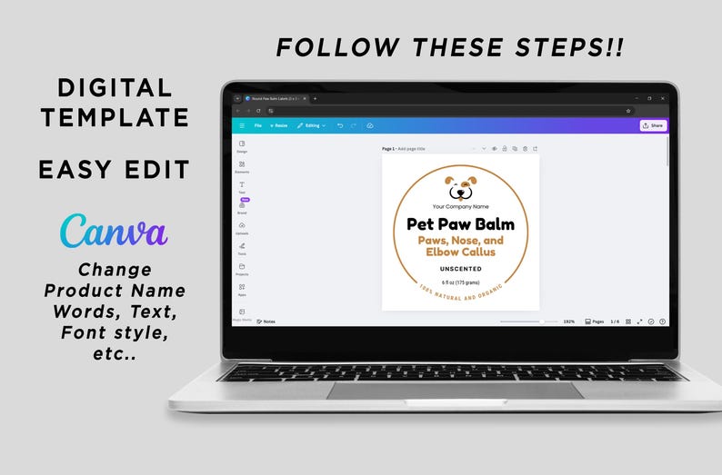 Pet Paw Balm Label Template, Editable Balm Round Sticker for Pets | Dog ...