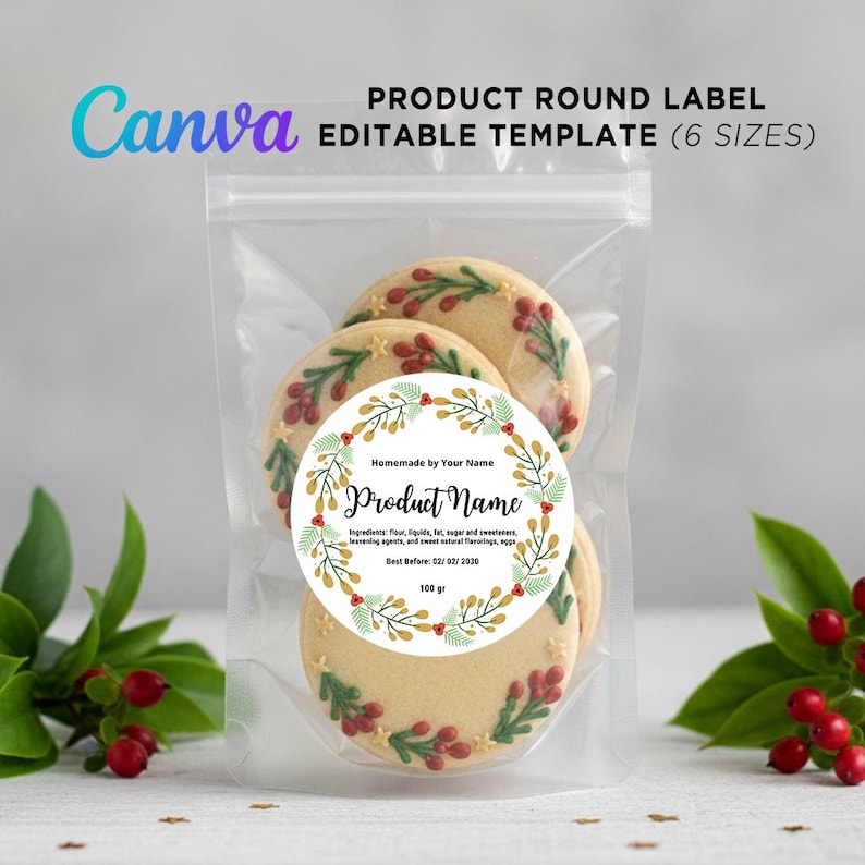 Editable Christmas Round Label Template in Canva, Festival Tags ...