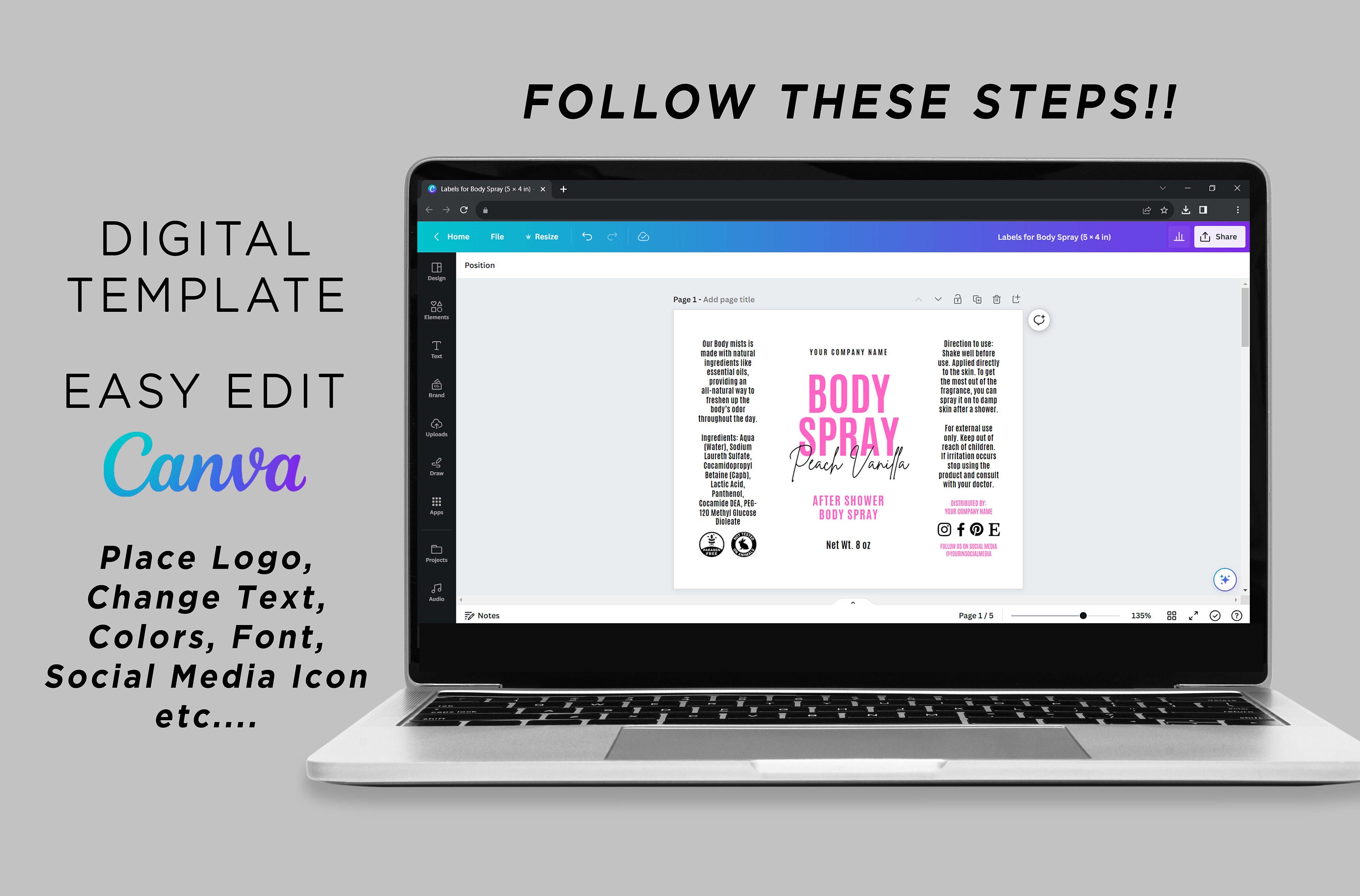 Body Spray Template, Body Spray Labels, Body Perfume Labels, After ...