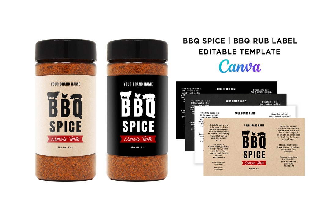 Printable BBQ Spice Wrap Label Design, Barbeque Rub 8oz, 6oz, 4oz BBQ ...