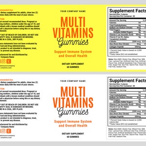 Multivitamins Labels, Gummies Label, Supplement Labels, Pill Bottle ...