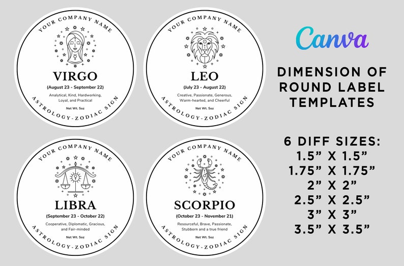Printable Zodiac Sign Labels, Zodiac Candle Labels, Horoscope Zodiac ...