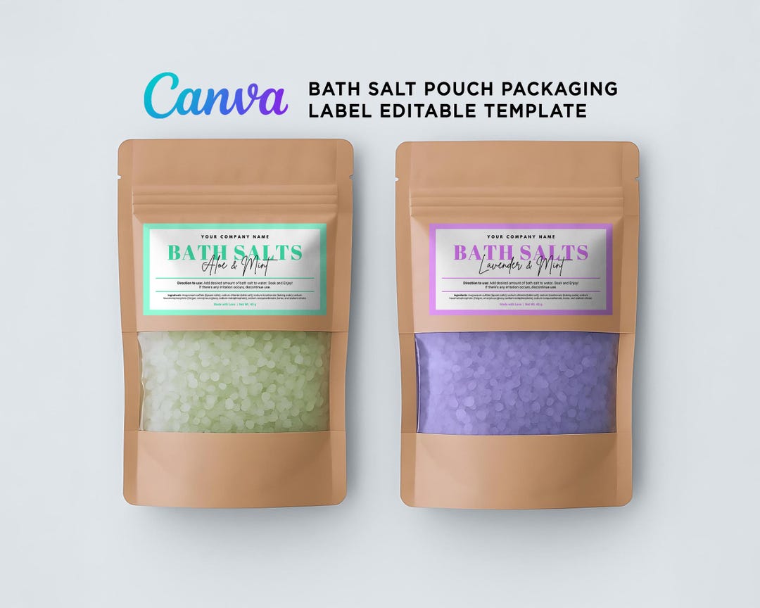 Bath Salts Labels, Bath Salt Pouch Packaging, Bath Essentials Labels ...