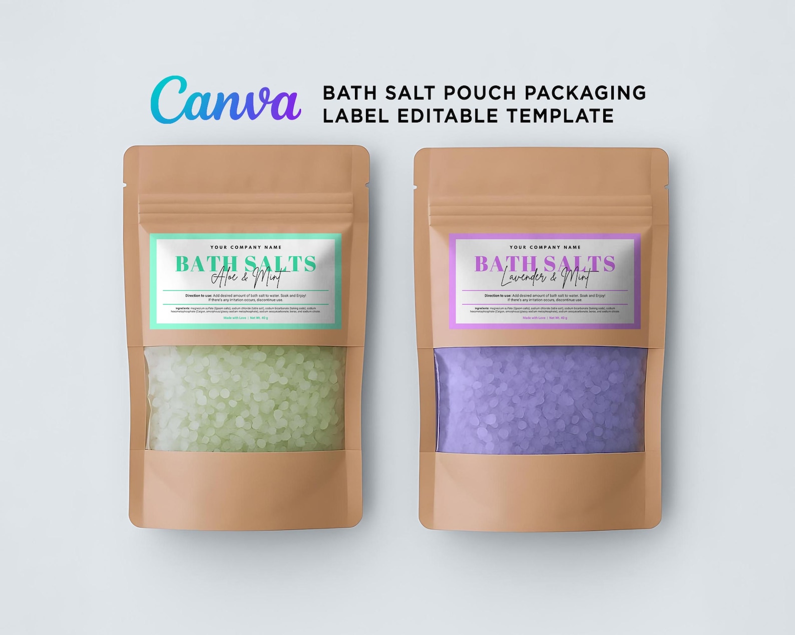 Bath Salts Labels, Bath Salt Pouch Packaging, Bath Essentials Labels ...