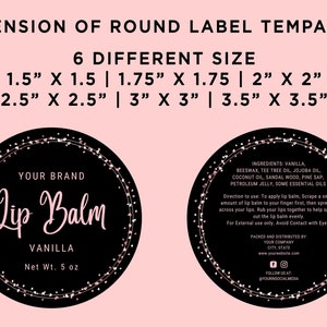Printable Lip Balm Round Label Sticker, Lip Scrub Black Label, Tin Can ...