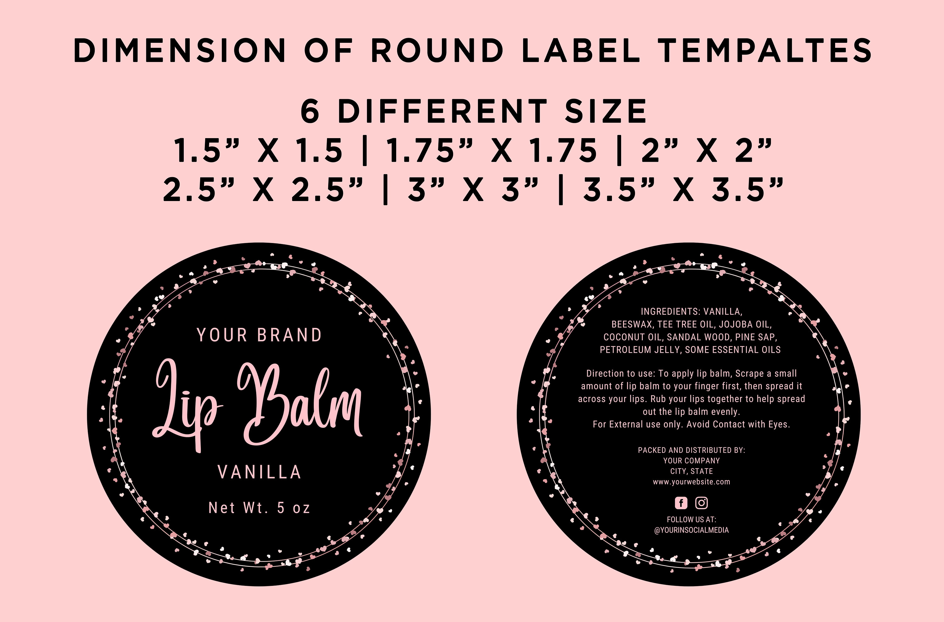 Printable Lip Balm Round Label Sticker Lip Scrub Black Label - Etsy