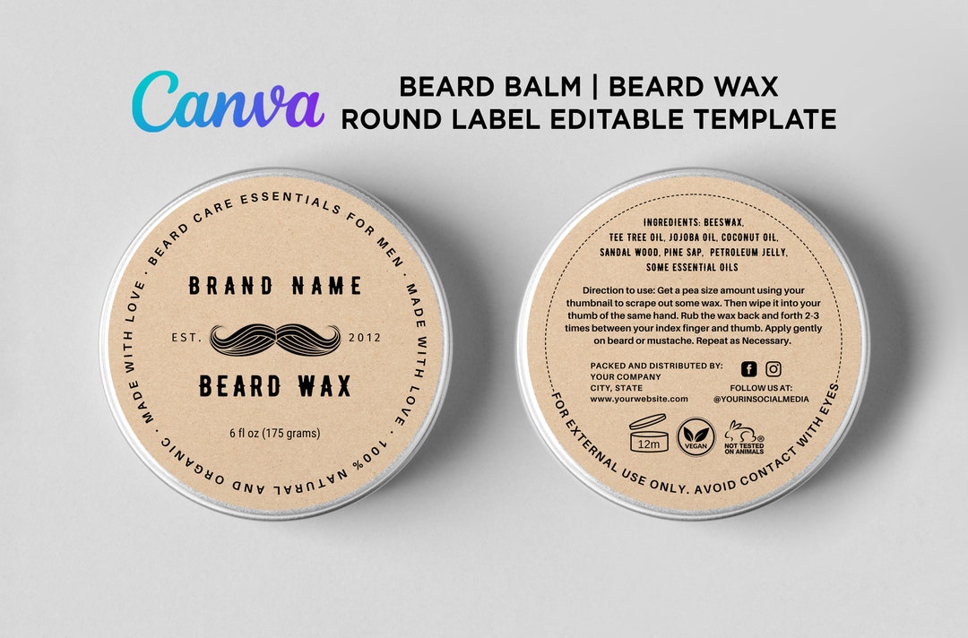 Beard Wax Label Design, Beard Balm Round Label Sticker, Balm Tin Can ...
