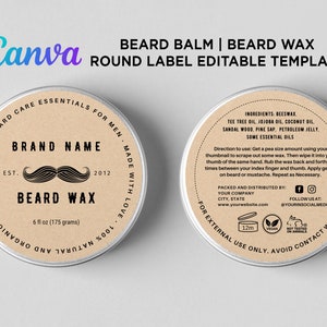 Beard Wax Label Design, Beard Balm Round Label Sticker, Balm Tin Can ...