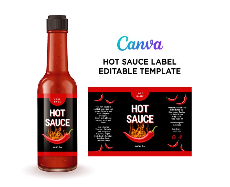 Printable Hot Sauce Label, Hot Sauce Bottle Design, Hot Sauce 5oz ...