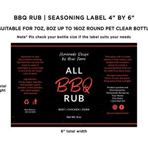 Printable BBQ Rub Wrap Label Sticker, BBQ Seasoning 8oz, 4oz Clear ...