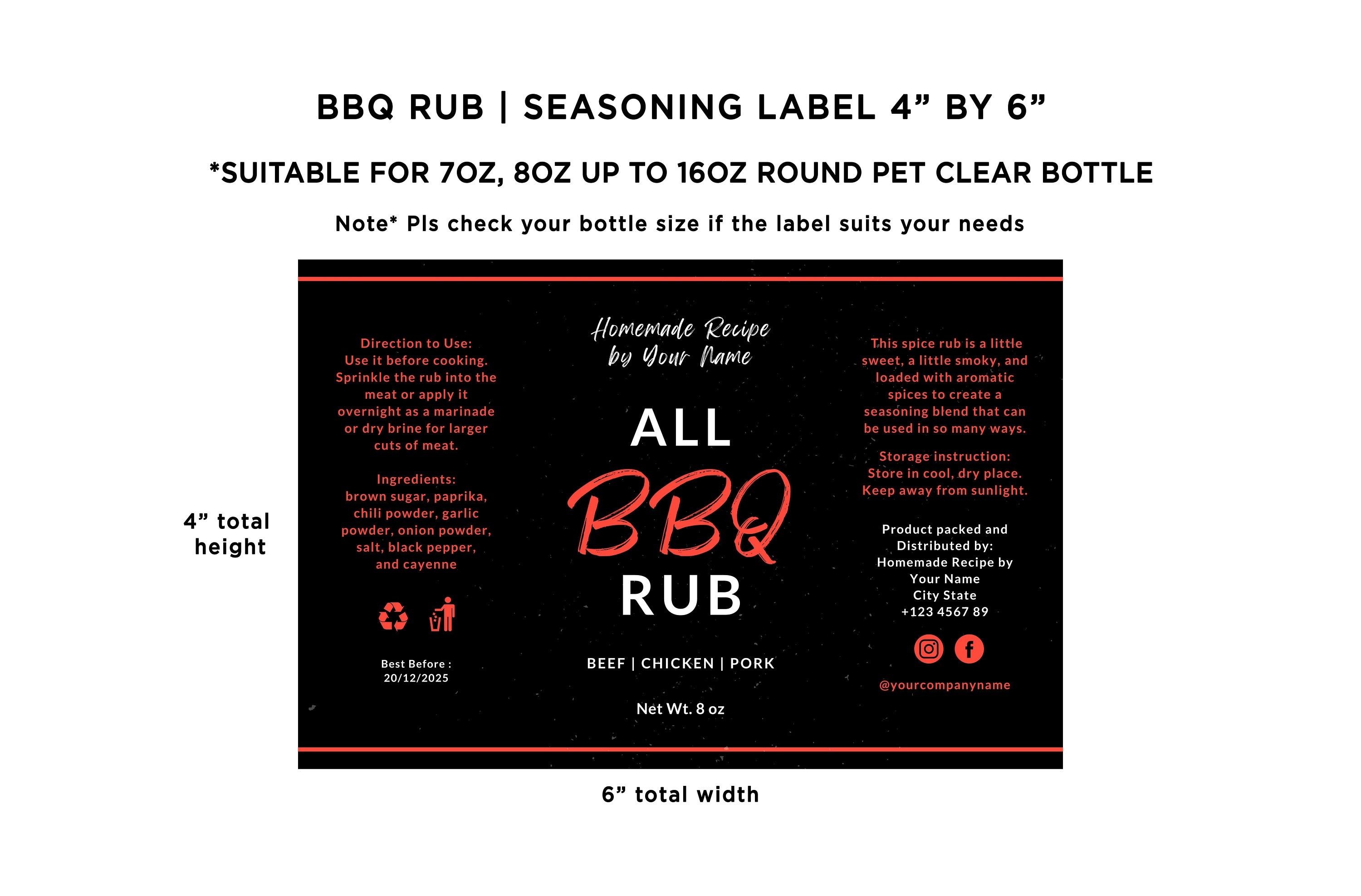Printable BBQ Rub Wrap Label Sticker BBQ Seasoning 8oz 4oz - Etsy UK