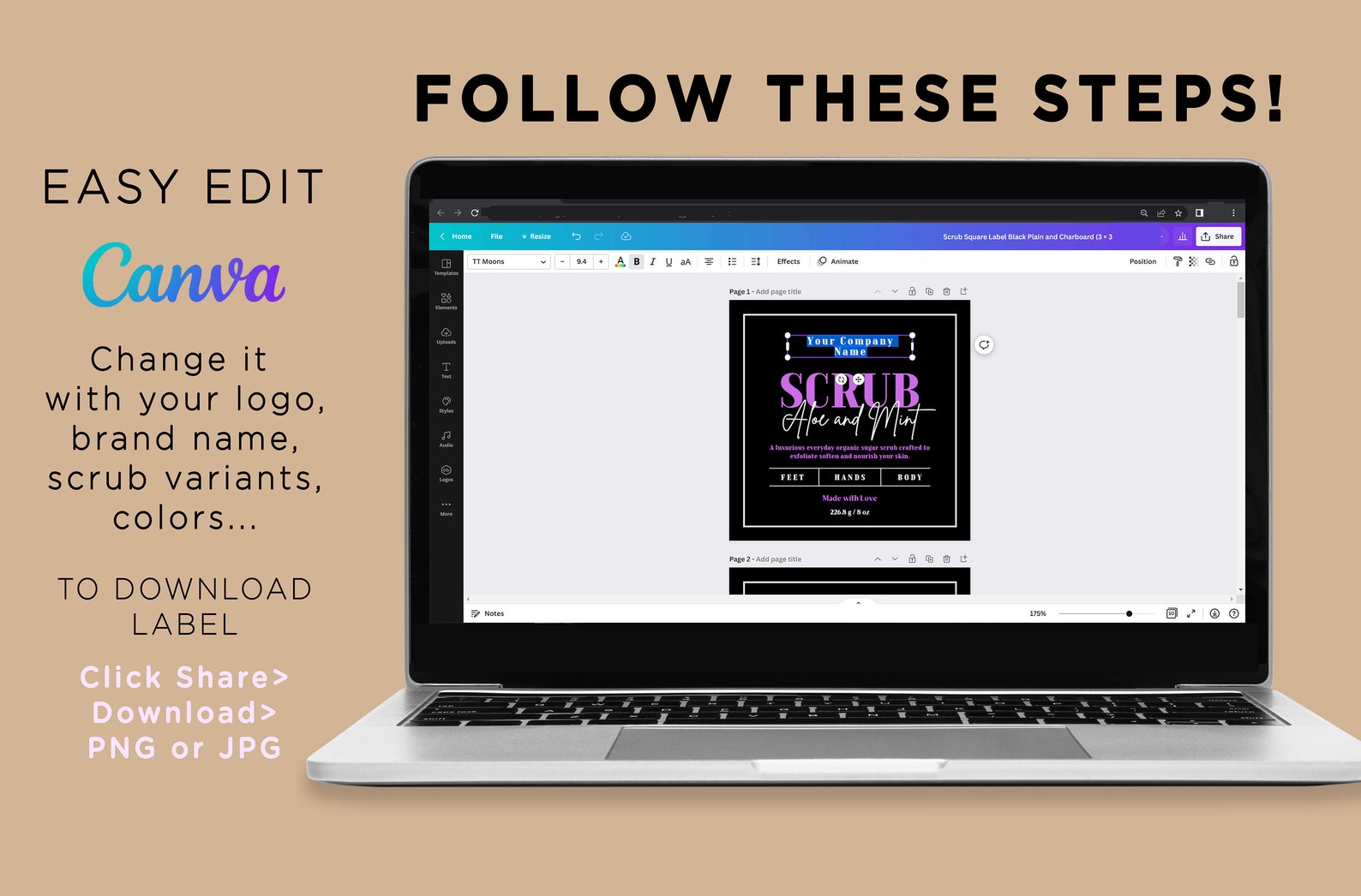 Printable Bath Body Scrub Label, Sugar Scrub Label, Bath Soak Salt ...