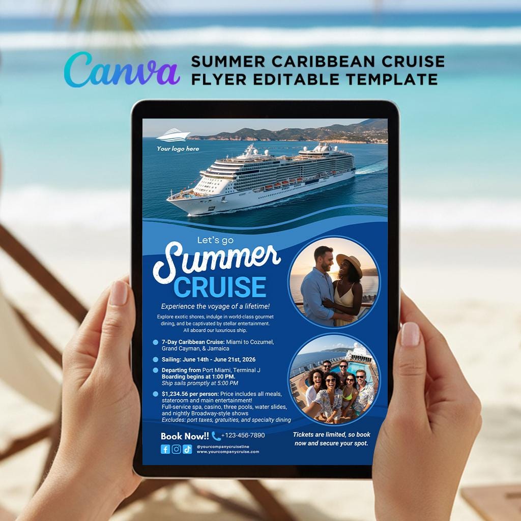 Summer Cruise Party Flyer Template, Caribbean Vacation Trip Event ...