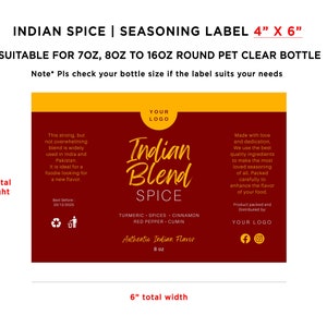 Printable Indian Blend Spice Wrap Label, Indian Seasoning Label, 4oz ...