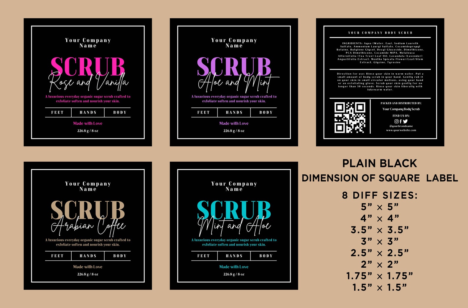 Printable Bath Body Scrub Label, Sugar Scrub Label, Bath Soak Salt ...
