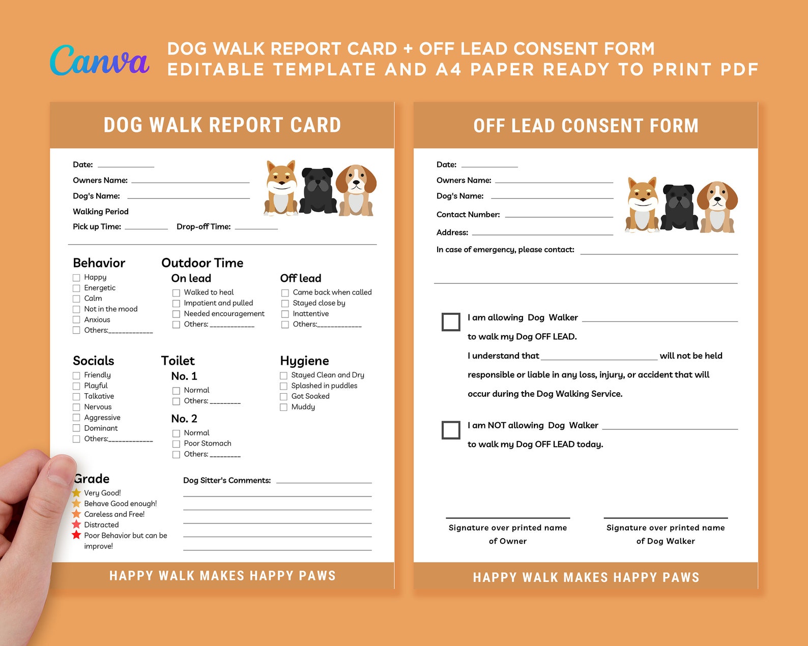 Printable Dog Walking Report Card, Dog Walk Service Report Card, Dog ...