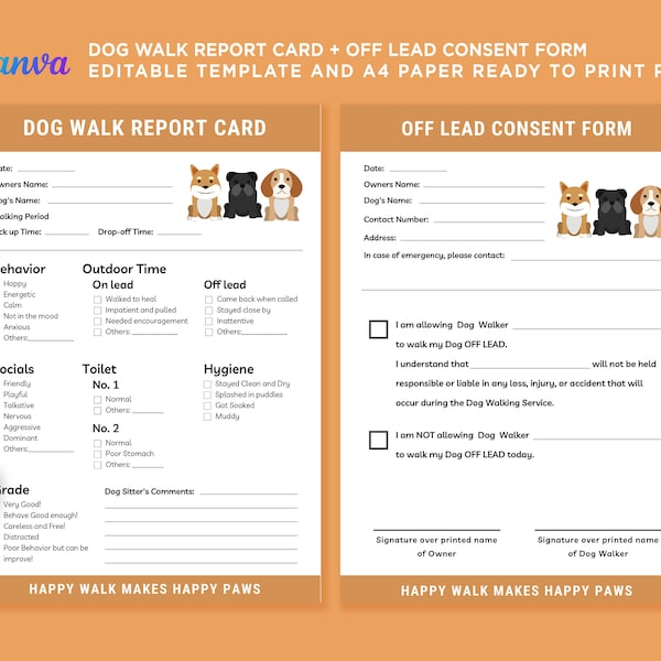 Dog Walk Report Card Template - Etsy