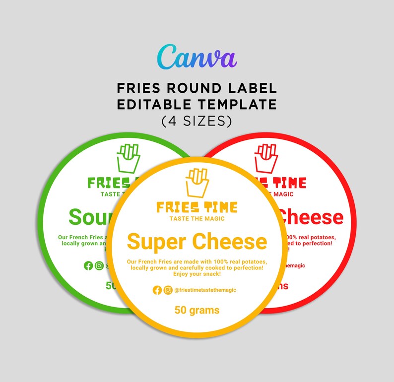 Editable French Fries Logo Template: Canva Label Design (digital ...