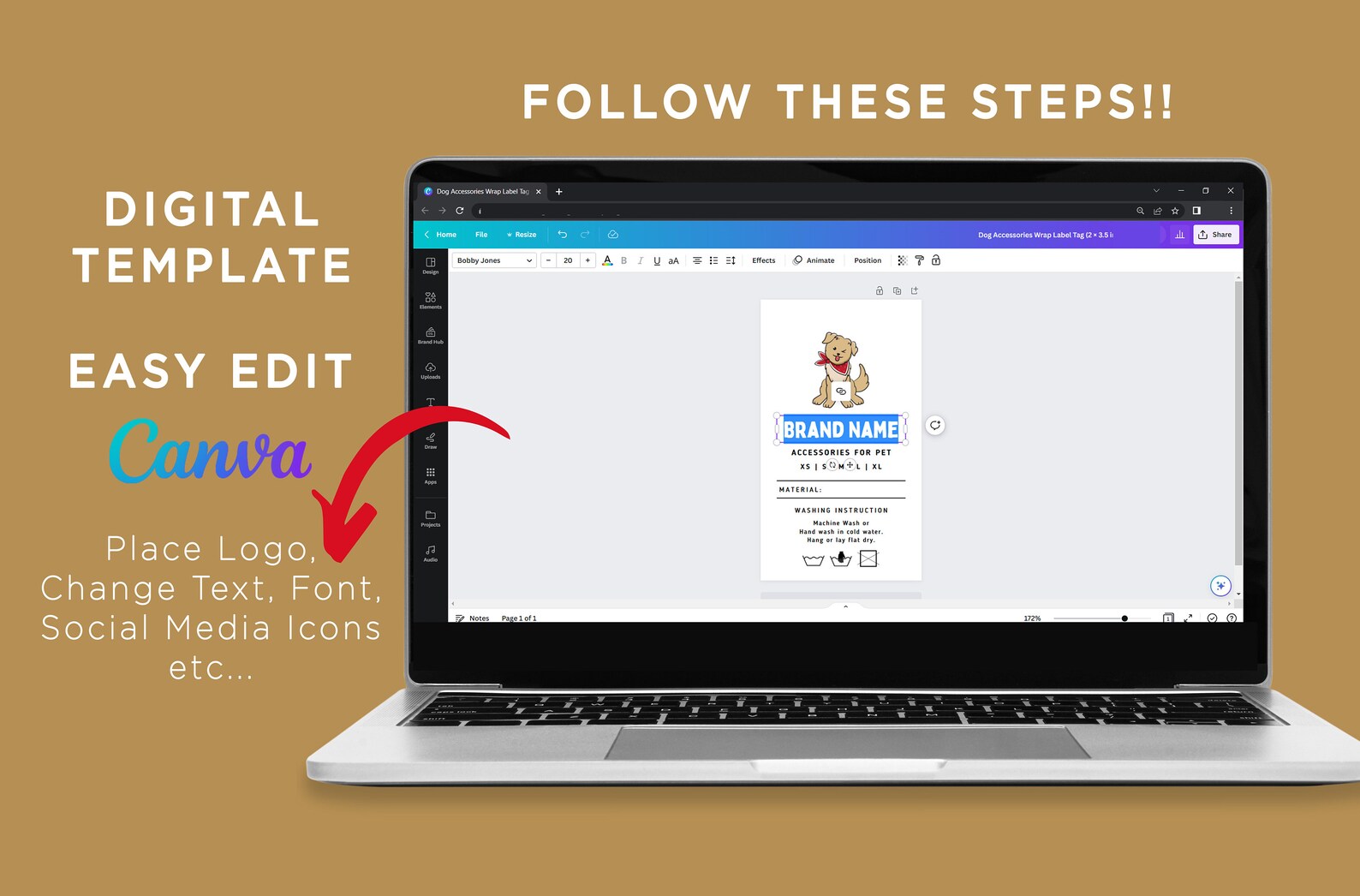 Printable Pet Label Template, Dog Bandana Labels, Accessories for Pet ...