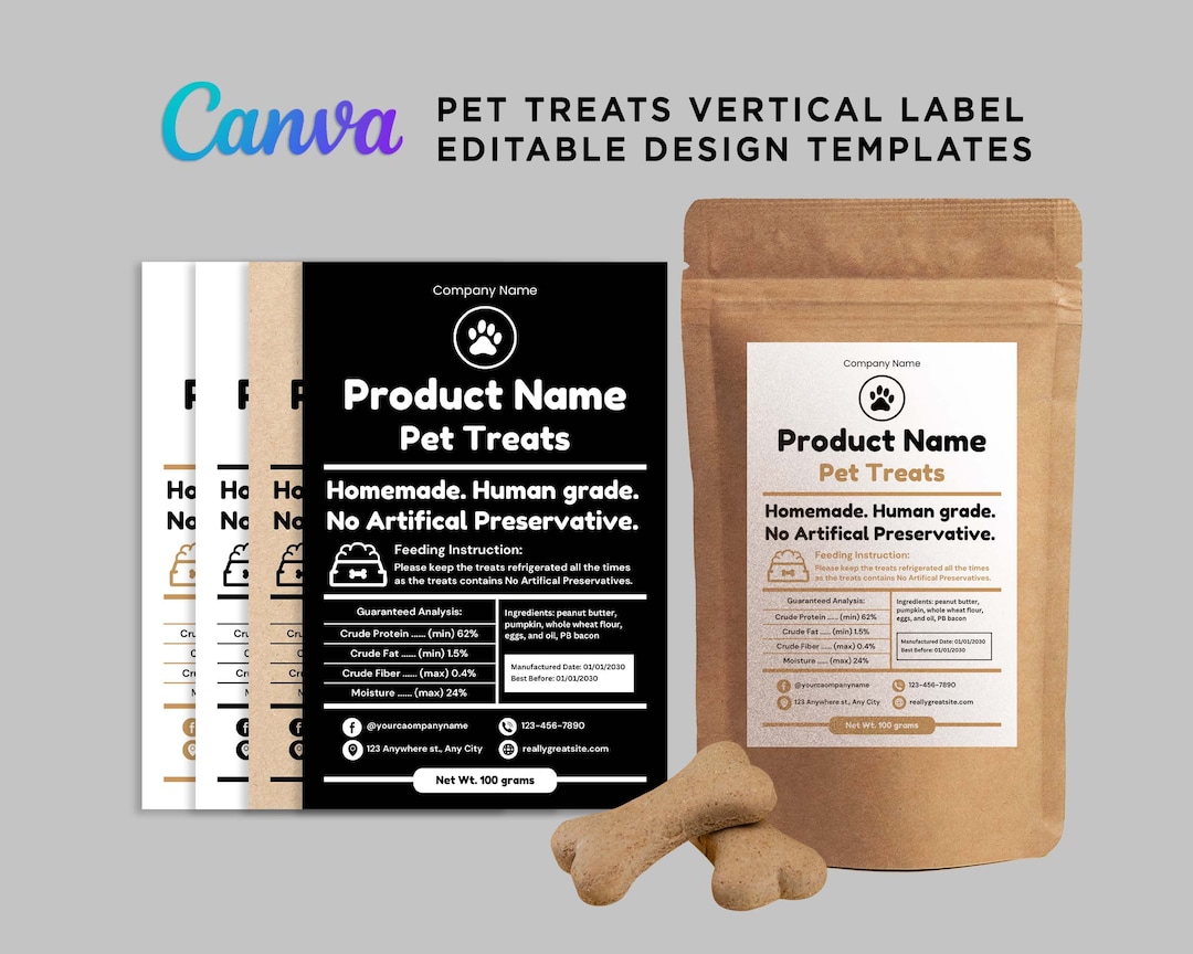 Vertical Label for Pet Treats, Pet Treats Label, Pet Treats Pouch ...