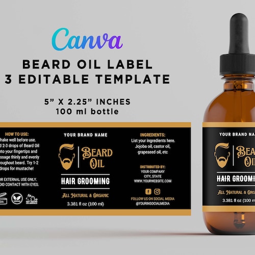 Beard Oil Bottle Label Template With Bearded Man. Customize - Etsy ...