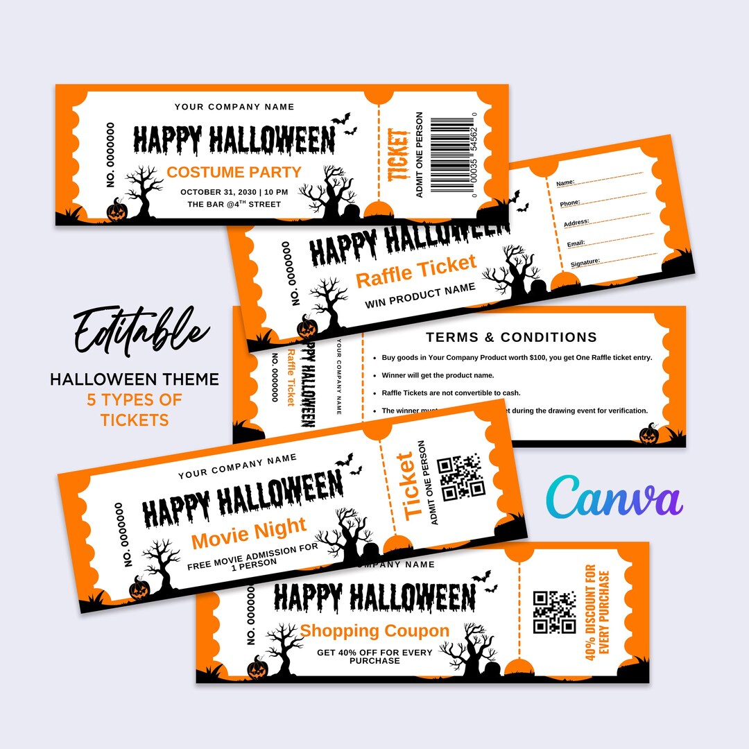 5 Types of Editable Halloween Ticket Template, Printable Halloween ...