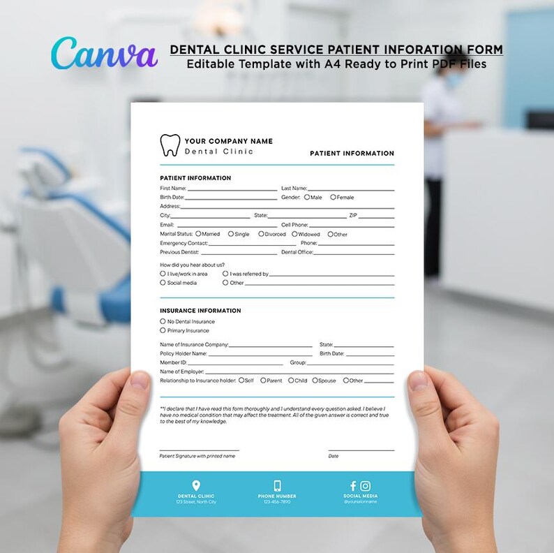 Printable Dental Clinic Patient Information, Dental Office Forms, New ...