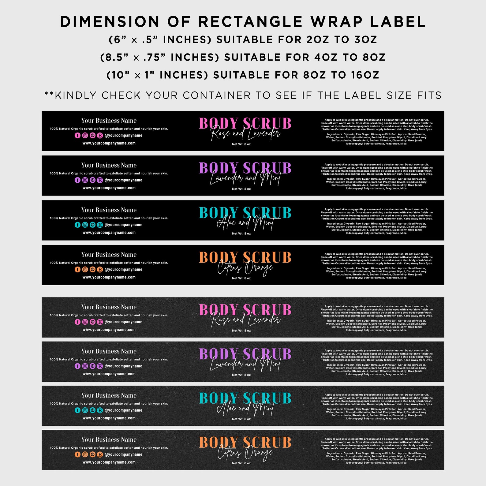 Printable Bath Body Scrub Labels for Low Profile Jars, Small Jar, Sugar ...