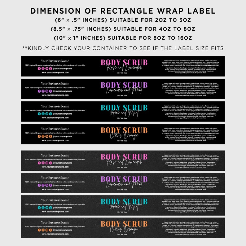 Printable Bath Body Scrub Labels for Low Profile Jars, Small Jar, Sugar ...