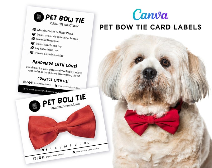 Printable Pet Bow Card Labels, Pet Bow Tie Business Card, Dog Bow Tie ...