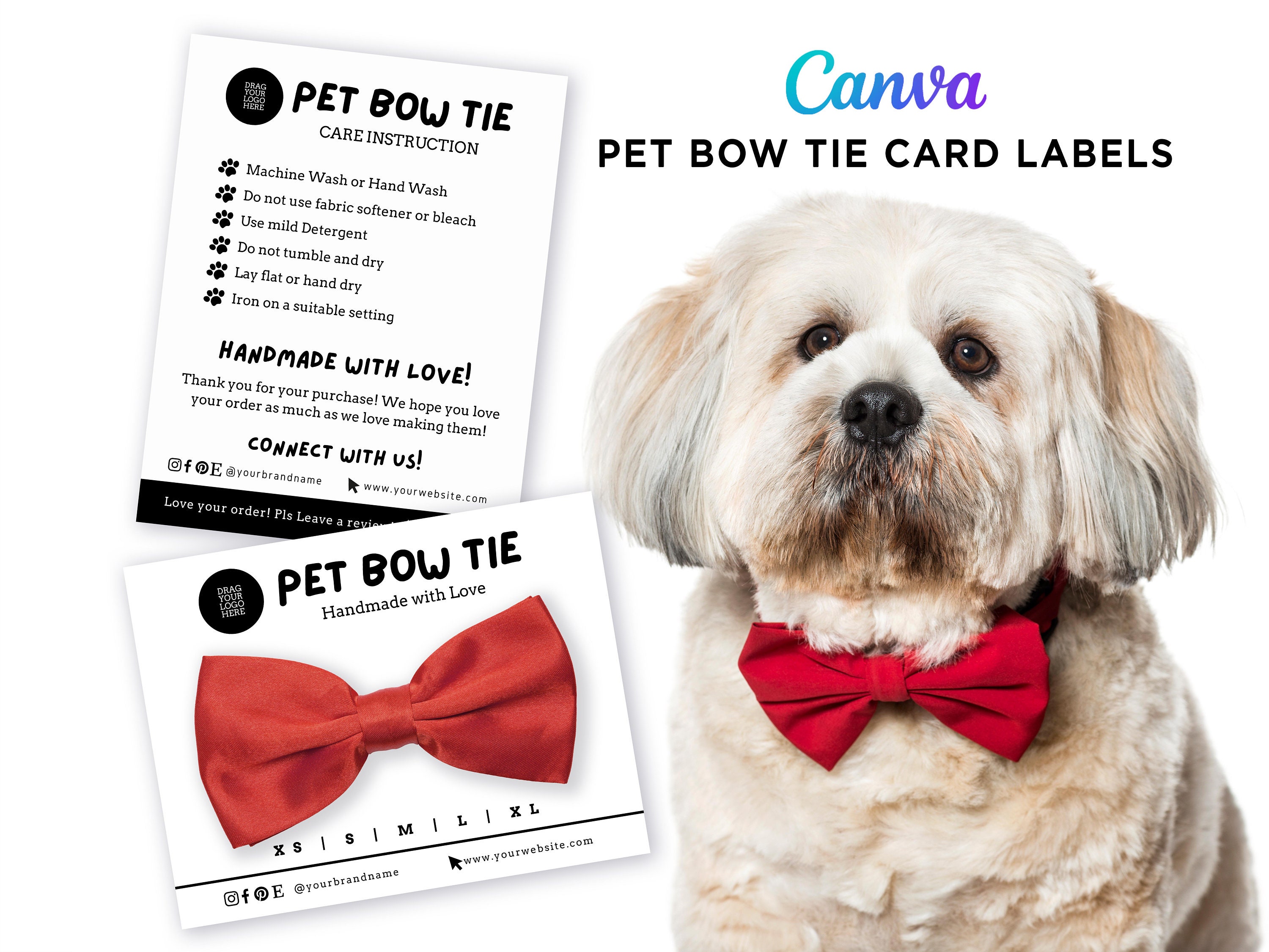 Printable Card for Pet Bow Tie Business, Dog Bow Tie Tags, DIY Pet Bow ...