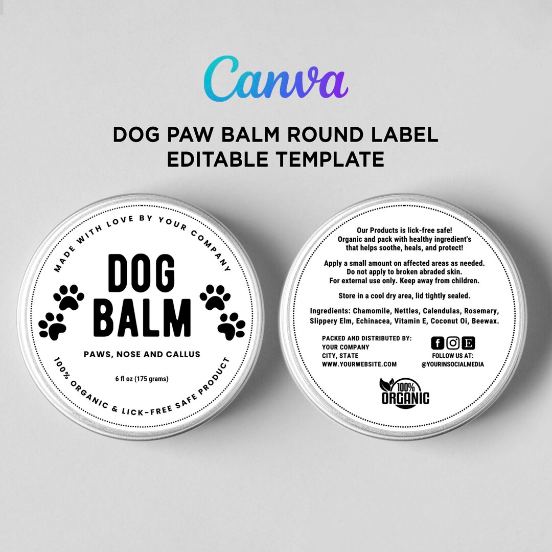 Dog Balm Label, Paw Balm Labels, Dog Cream Labels, Dog Care Templates ...