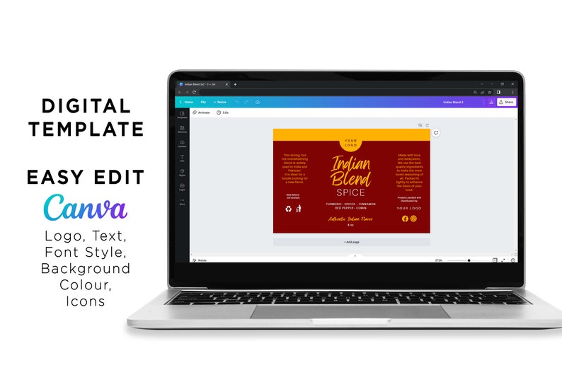 Printable Indian Blend Spice Wrap Label, Indian Seasoning Label, 4oz ...