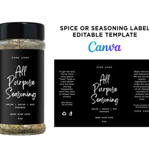Printable Wrap Label for All Purpose Seasoning. Spice Label 8oz, 4oz ...
