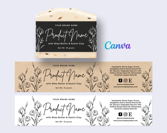 Printable Soap Label Organic Artisan Soap Label Custom Soap Soap Sleeves Label Editable Digital Template Canva