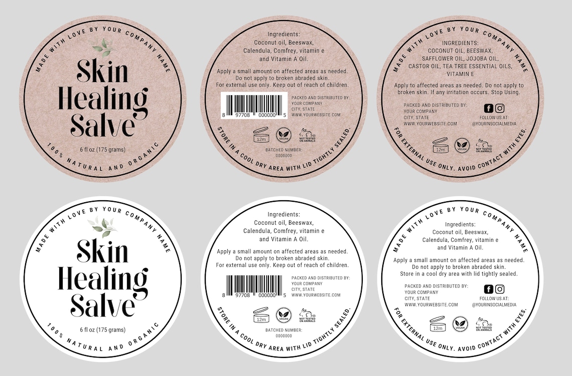 Printable Skin Healing Salve Round Label Sticker, Skincare Balm Round ...