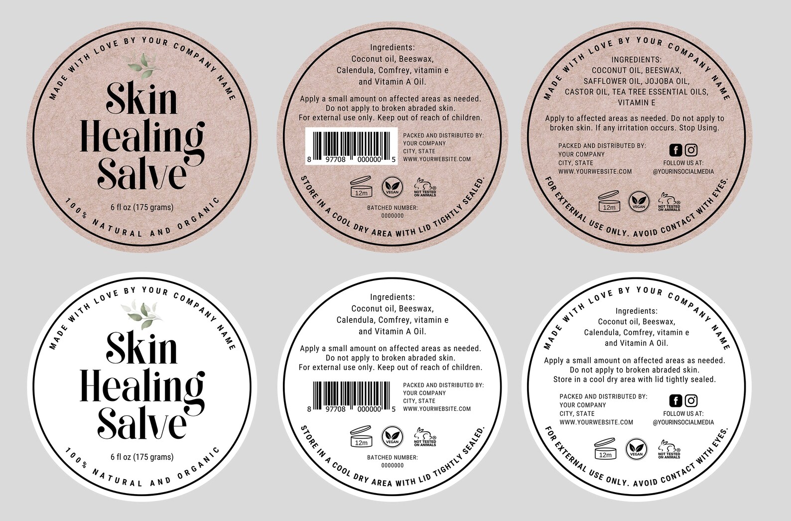 Printable Skin Healing Salve Round Label Sticker, Skincare Balm Round ...