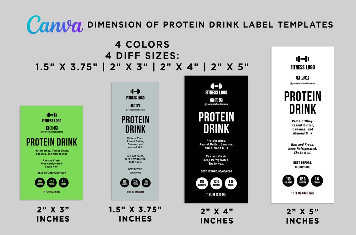 Editable Protein Drink Label Template, Custom Bottle Label for Fitness ...