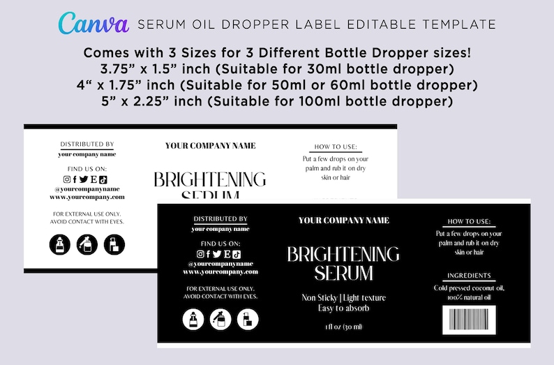 Printable Serum Label, Dropper Oil Labels, Serum Oil Labels, Dropper ...