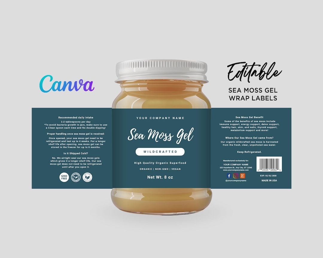 Printable Sea Moss Labels, Seamoss Label Template, Sea Moss Gel Labels ...