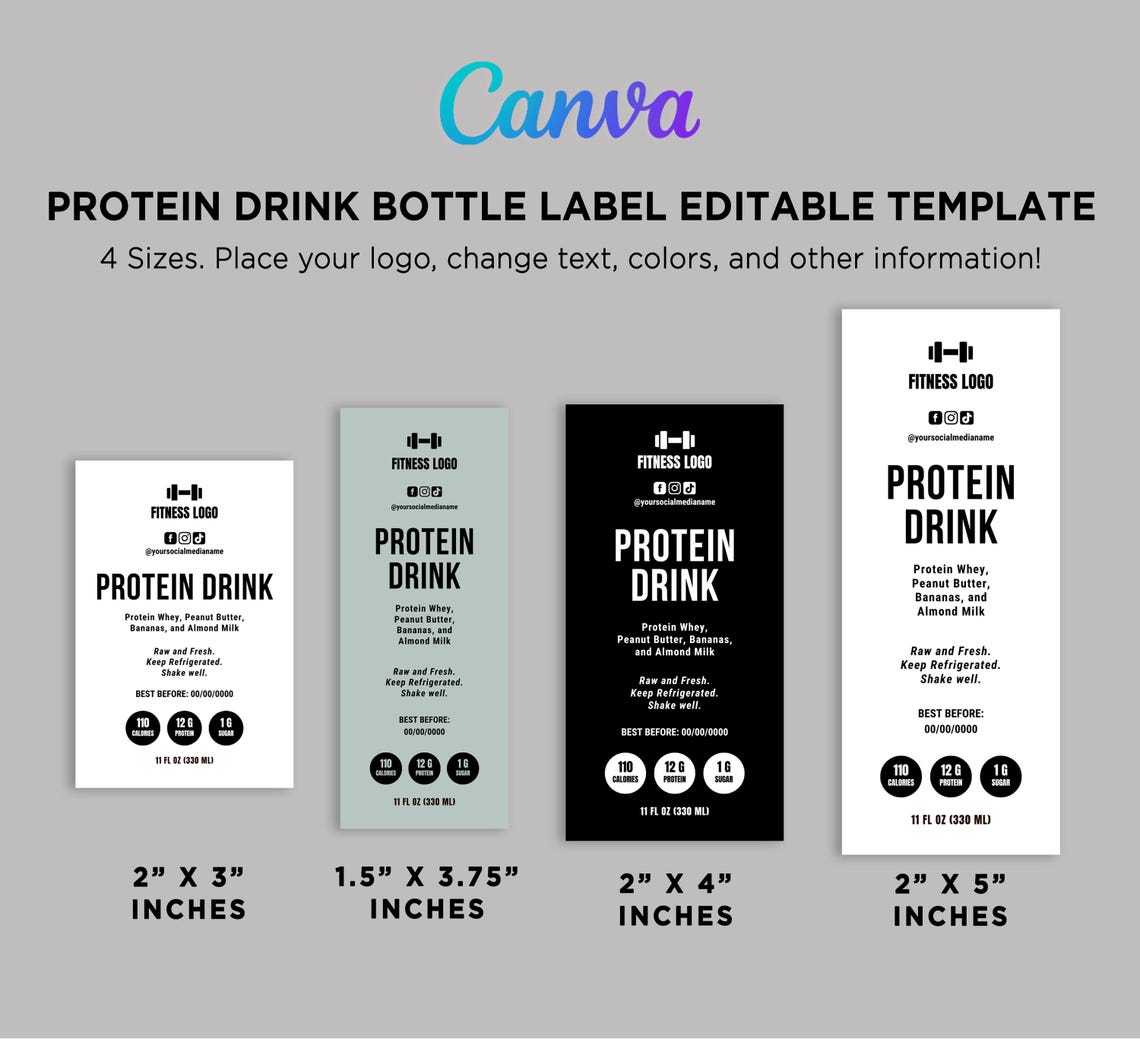 Editable Protein Drink Label Template, Custom Bottle Label for Fitness ...