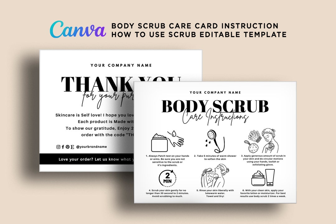 Body Scrub Card Bath Scrub Care Instruction How to Use Bath - Etsy