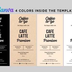 Coffee Bottle Labels, Iced Coffee Labels, Cafe Latte Labels, Cold Brew ...
