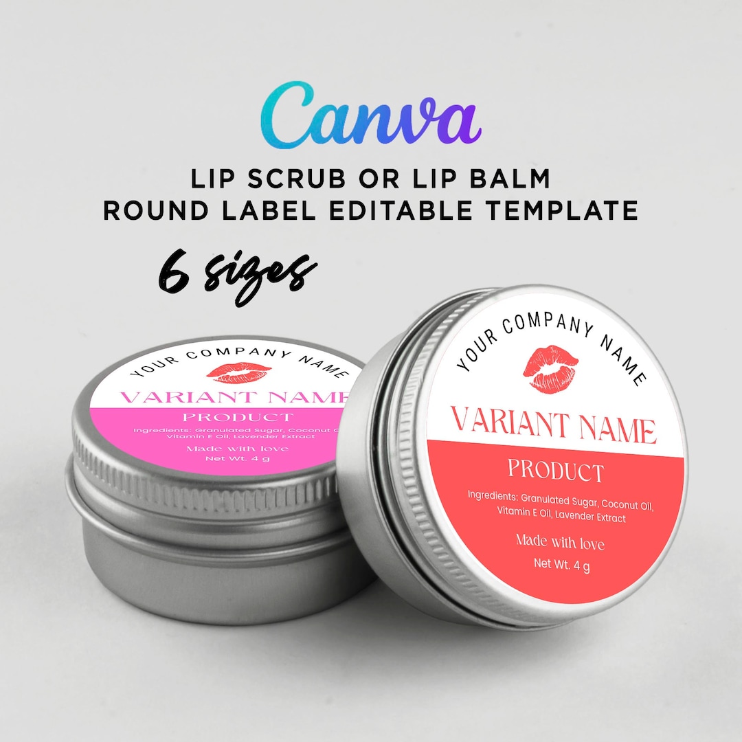 Printable Lip Balm Round Label Sticker, Lip Scrub Labels, Cosmetic Lip ...