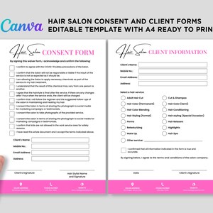 Printable Hair Salon Consent Form, Hair Salon Service Form, Hair Salon ...