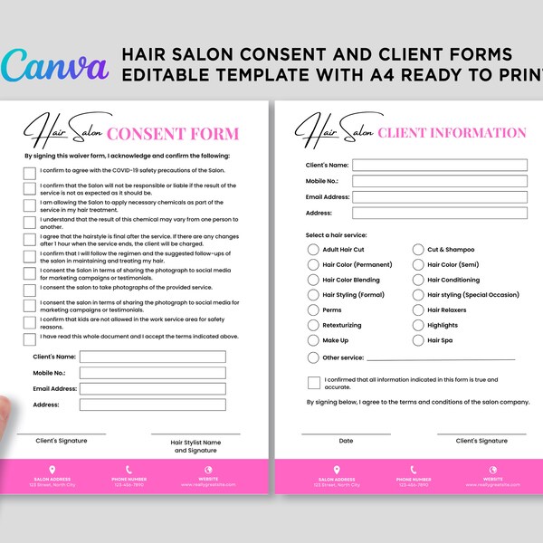Hair Salon Forms - Etsy
