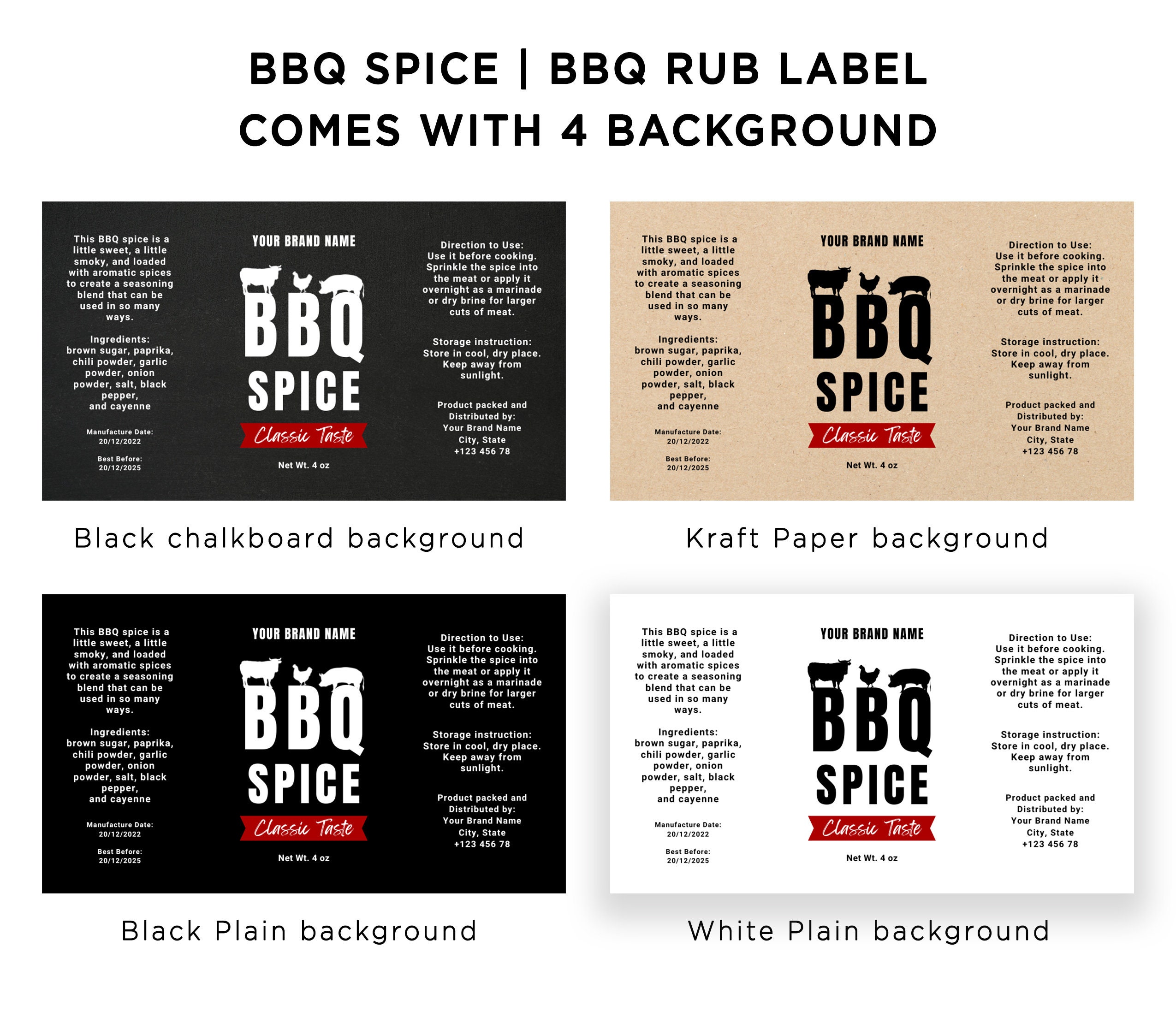 Printable BBQ Spice Wrap Label Design Barbeque Rub 8oz 6oz - Etsy UK